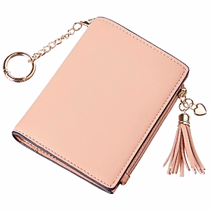 Gostwo Small Wallet Women RFID Blocking Leather Credit Card Wallet with ID Window and Zippered Coin Pocket Tassel Cute Wallet