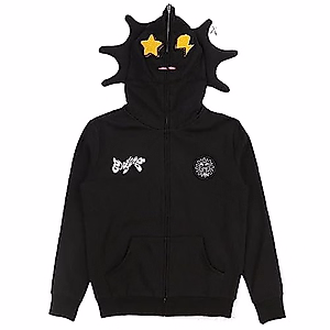 Cbsdezanos Womens Y2k Full Zip Up Hoodie Over Face Star Graphic Oversized Sweatshirt Aesthetic Punk Goth Jacket Streetwear (A Black, XL)