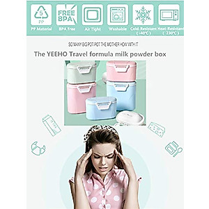YEEHO Travel Infant Formula Dispenser Box with Scoop, Portable Baby Dry Milk Powder Food Container with Spoon Airtight Storage Easy go Parents Choice Sealed Small Case,Blue