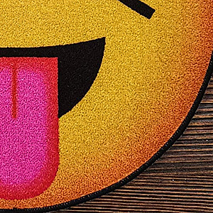 Deerlux Emoji Style Round Funny Smiley Face Kids Area Rug, Star Eyes Emoji Rug, 24" x 24"