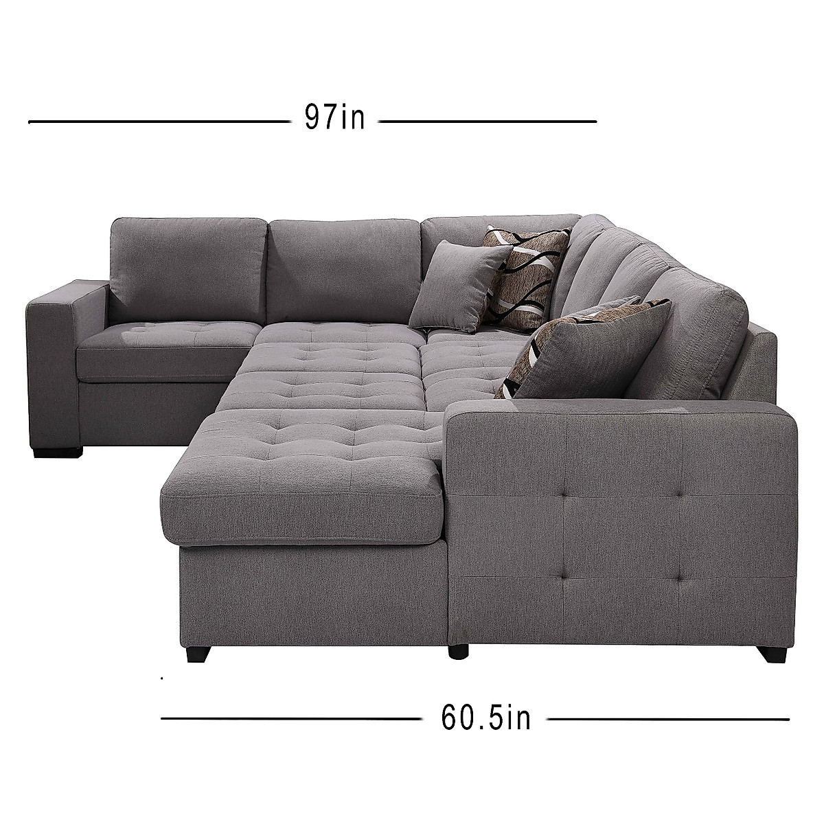 THSUPER Sectional Sleeper Sofa Couch Pull Out Bed with Storage Chaise, U Shape Oversized Sectionals Couches for Living Room, 6 Seater Gray