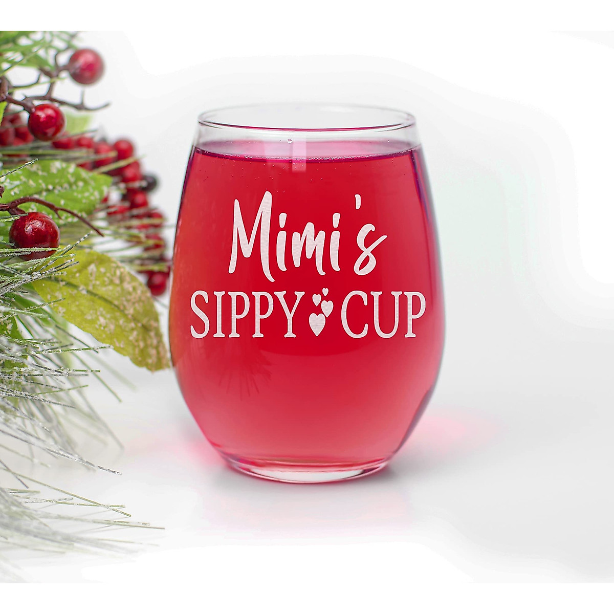 CARVELITA Mimi's Sippy Cup, 15oz Stemless Wine Glass, Funny Birthday Christmas Mother Day Gifts For New Grandma, Mimi, Grandmother, Mom, From Daughter, Son