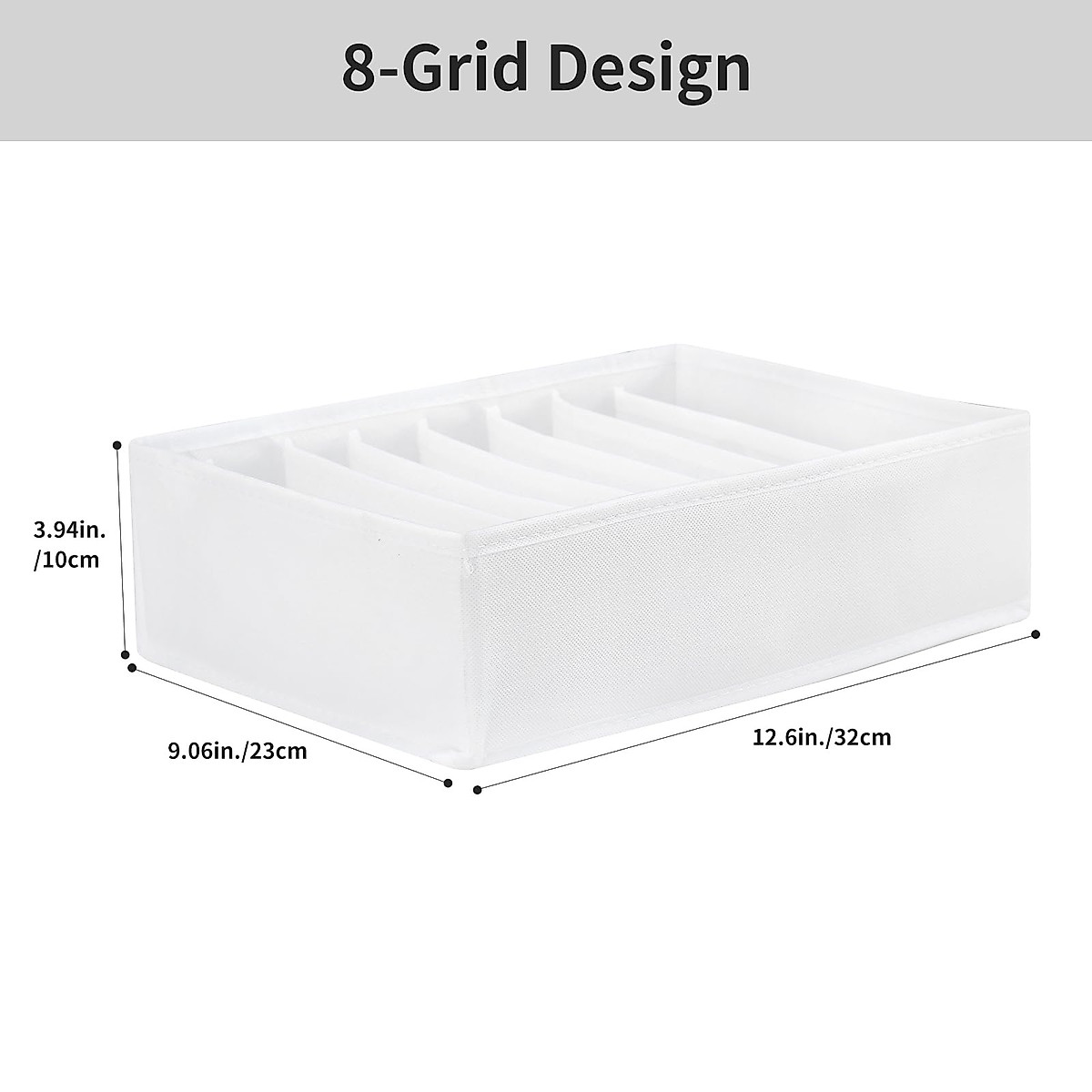 Remittur 4 Packs T-shirt Drawer Organizers for Clothing,8 Cells Compartment Storage Box Wardrobe Clothes Organizer,Clothes Organizer for Folded Clothes,T-shirt,Tank Tops,Legging,Baby Clothes(White)