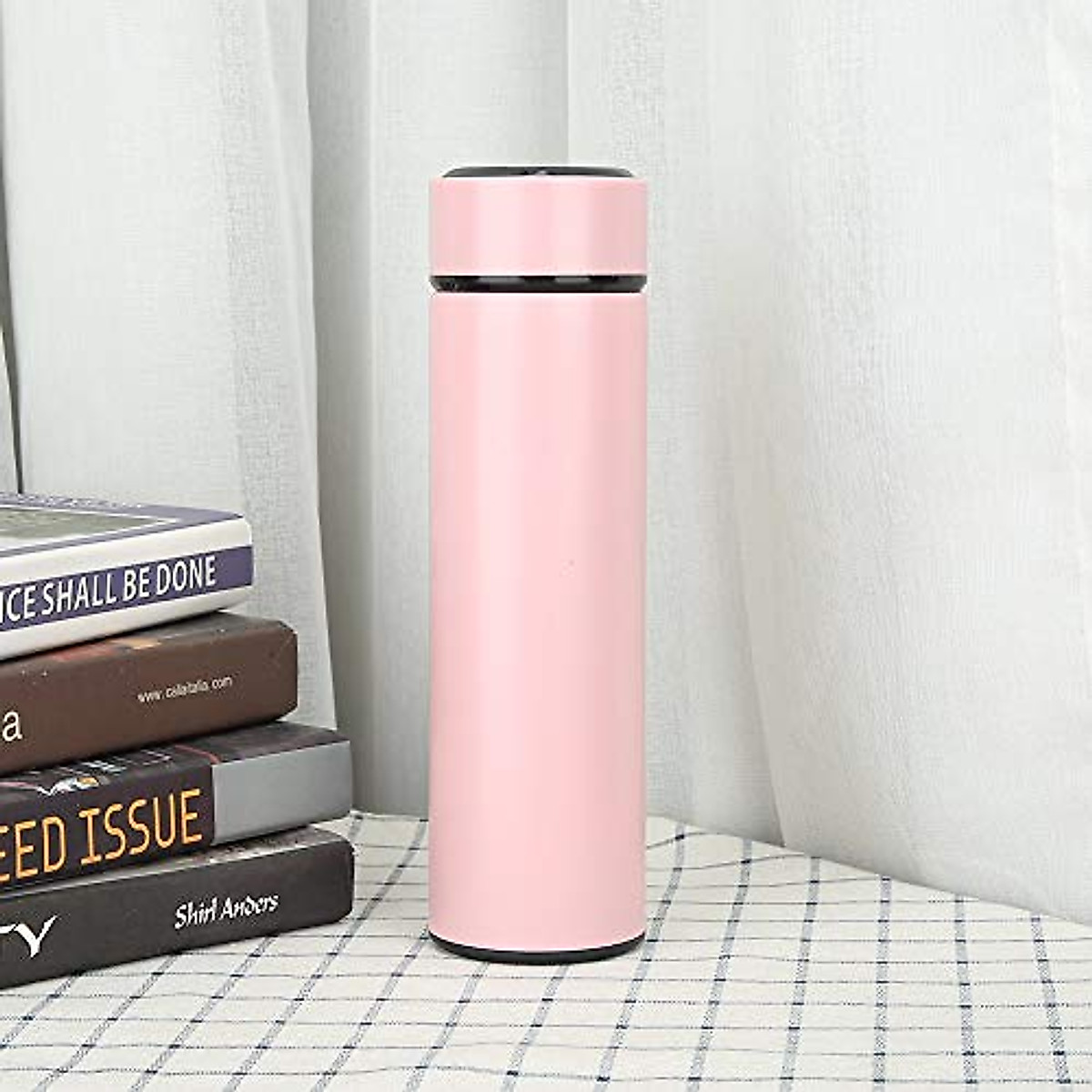 Thermos Cup 500ml Stainless Steel LED Vacuum Cup, Insulated Water Bottle with Temperature Measurement Coffee Tumbler, Excellent anti leakage design, rust proof, durable ( Pink)