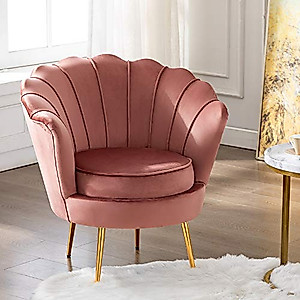 DAGONHIL Pink Velvet Accent Chair for Living Room, Vanity Chair for Makeup Room, Tulip Chair with Gold Metal Legs, Dusty Pink