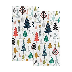 Vantaso Bath Hand Towels Set of 2 Christmas Tree New Year Soft and Absorbent Kitchen Hand Towel for Bathroom Hotel Gym Spa