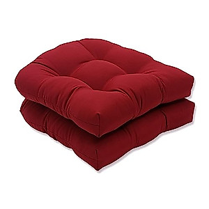Pillow Perfect Outdoor/Indoor Pompeii Tufted Seat Cushions (Round Back), 19" x 19", Red, 2 Pack