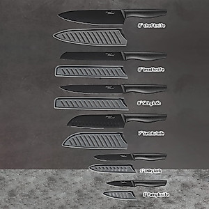 Marco Almond KYA38 Kitchen Knife Sets + KYA59 Titanium Coated Stainless Steel Long Handle Spoons