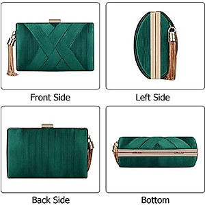 Women's Elegant Tassel Pendant Silk Evening Bag Clutch Purse for Bride Wedding Prom Night Out Party (Green)