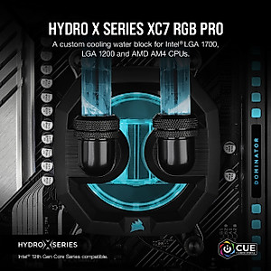 CORSAIR Hydro X Series XC7 RGB PRO CPU Water Block - Intel® LGA 1700, 1200, 115X - AMD Socket AM4, AM5 - Nickel-Plated Copper Cold Plate - Black- More Than 110 Micro-Cooling Fins - 16 Vivid RGB LEDs