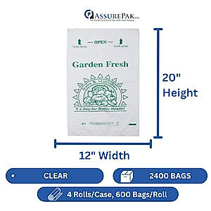Plastic Bag Rolls-HDPE 5 A-DAY Produce Rolls 12"x20"-11 microns -2400 bags/case