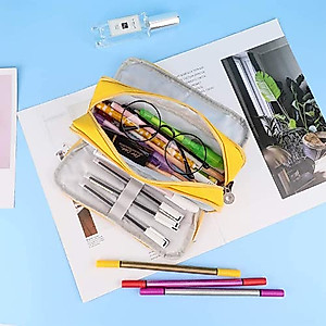 ORPHEUS Large Pencil Case Big Capacity 3 Compartments Canvas Pencil Pouch for Teen Boys Girls School Students (Yellow)