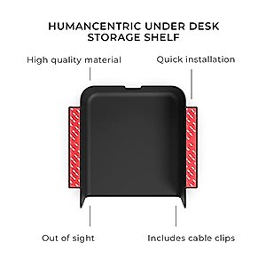 HumanCentric Under Desk Storage Shelf, Under Desk Drawer Organizer for Office Desks, Tables, Workstations, and Sit Stand Desk, Mount Under Desk Shelf Adds Storage Tray, Screw or Stick On Desk Drawer