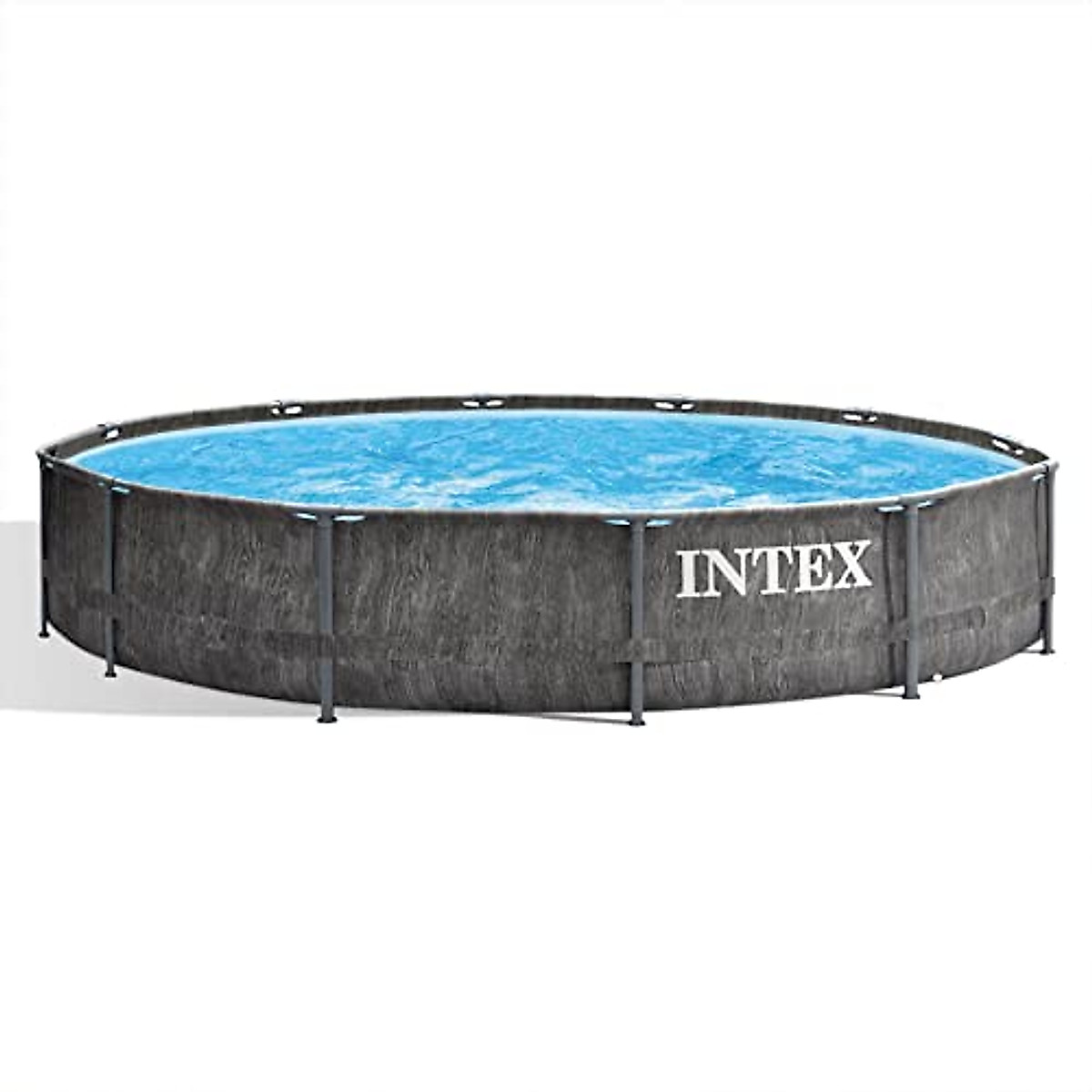 Intex Greywood Prism Frame 12' x 30" Round Above Ground Outdoor Swimming Pool with 530 GPH Filter Pump, Grey Woodgrain Design