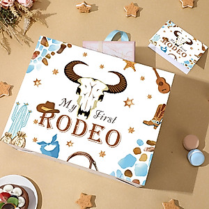 My First Rodeo Birthday Gift Bag Western Cowboy 1st Birthday Gift Bag with Tissue Paper Greeting Card My First Rodeo Birthday Decor Boy Wild West 1st Wrapping Paper Bags for Baby Boy Bday Party Supply