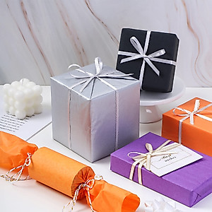 LeZakaa 100 Sheets Tissue Paper Bulk, Gift Wrapping Paper Decorative Art for Halloween Holiday Gift Wrap, Flower, Pom Pom Packing and Decorations (20x20 inch) - Silver, Purple, Black, Orange