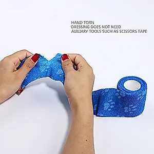 Pet Bandage Cohesive Bandage Self Adhering Stick Bandage, Multi-Function Non-Woven Fabric Elasticity Gauze Rolls Self Adhering Stick Bandage Wrap Vet Tape for Pet Animals (White and Blue)