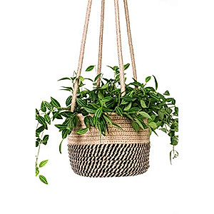RUIZHIXUAN Hanging Planter Basket Jute Rope Woven Plant Hangers Indoor Hanging Plant Holder Up to 7" Pot Macrame Modern Storage Organizer Home Decor (Jute)