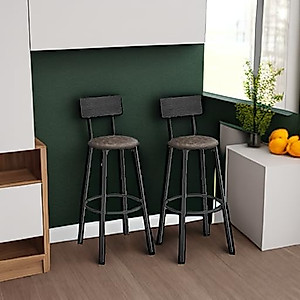 VASAGLE Bar Stools, Set of 2 PU Upholstered Breakfast Stools, 29.7-Inch Barstools with Back and Footrest, Simple Assembly, for Dining Room Kitchen Counter, Classic Black and Coffee Brown ULBC069B82