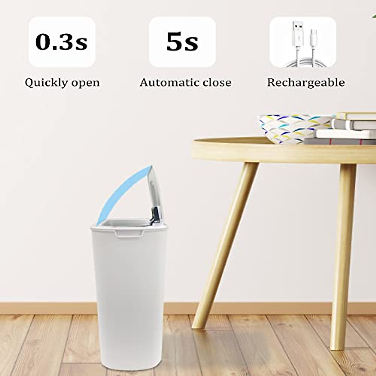 Bathroom Trash Cans with Lids, Sapouni Automatic Motion Sensor Trash Can 3.4 Gallon Smart Touchless Garbage Can Slim Plastic Narrow Rubbish Can for Bathroom, Bedroom, Kitchen, Living Room, Office