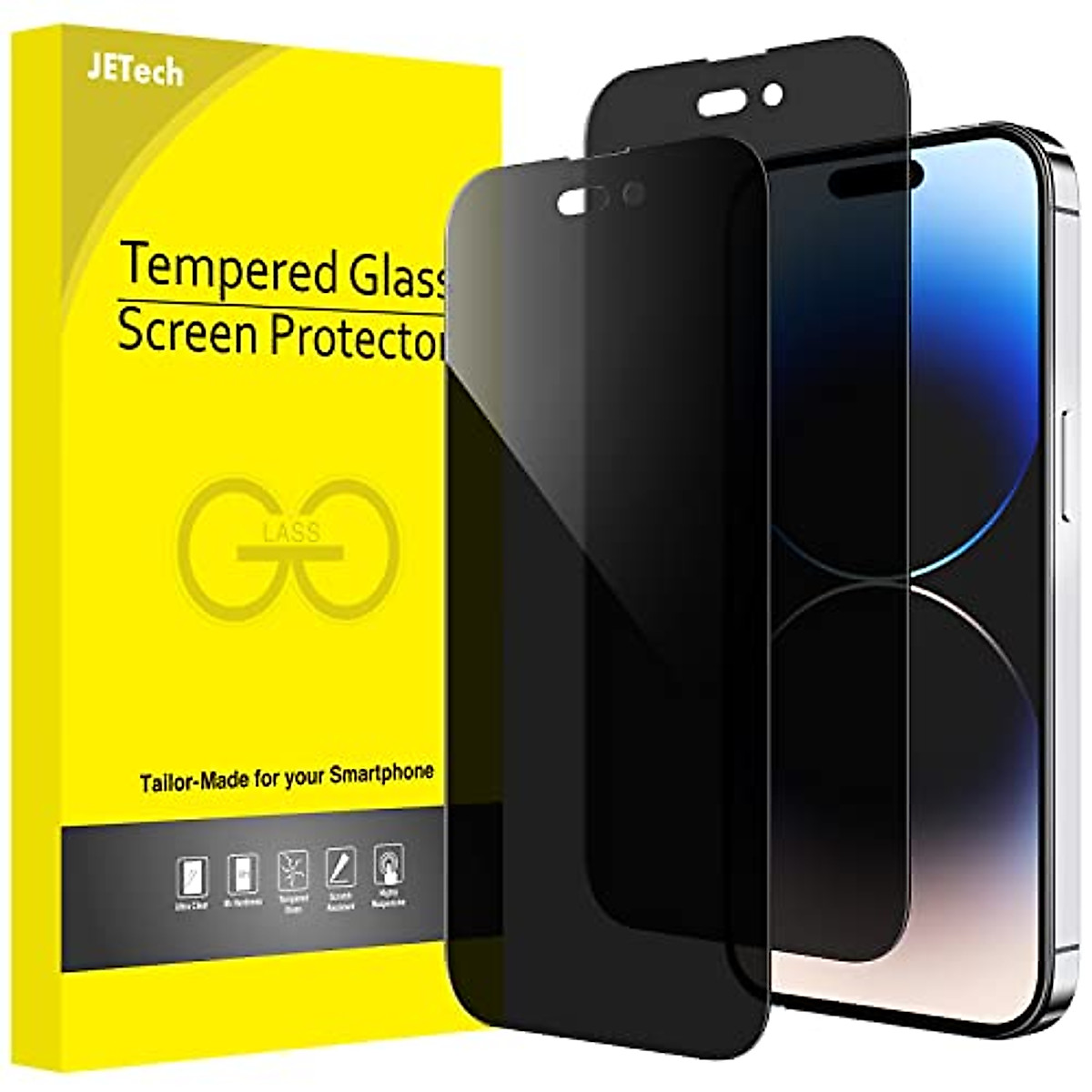 JETech Privacy Full Coverage Screen Protector for iPhone 14 Pro 6.1-Inch (NOT FOR iPhone 14 Pro Max 6.7-Inch), Anti-Spy Tempered Glass Film, Edge to Edge Protection Case-Friendly, 2-Pack