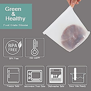 Tinsirone Reusable Food Storage Bags, 6 Pack Silicone Food Storage Bags,Leakproof Silicone Bags for Food Storage, Durable, Dishwasher Safe