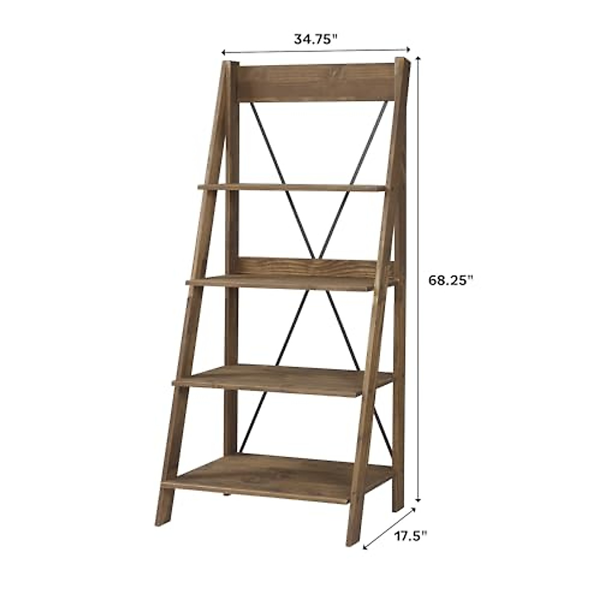 Walker Edison X Back Modern Farmhouse Wood Bookcase Bookshelf Home Office Living Room Storage, 4 Shelves, Brown