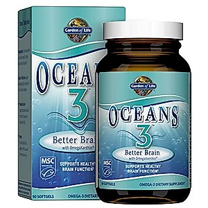 Garden of Life Ultra Pure EPA/DHA Omega 3 Fish Oil - Oceans 3 Better Brain Supplement with Antioxidants, 90 Softgels