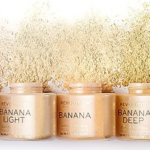 Makeup Revolution Loose Baking Powder, Make Up Setting Powder, Provides Long-lasting Coverage, Reduces Shine, For Medium To Dark Skin Tones, Banana Deep, 32g