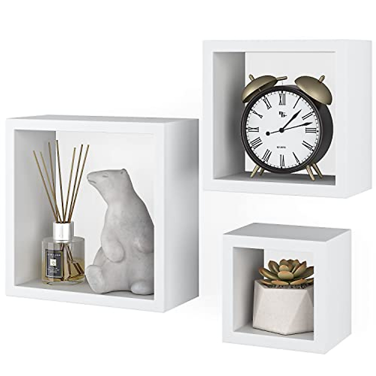 Ballucci Cube Floating Wall Shelves, Set of 3 Cubby Wall Mounted Wood Shelves for Wall Decor, White