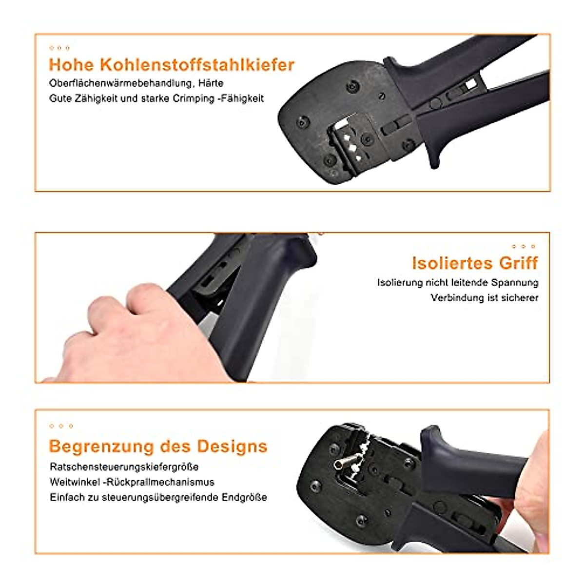 Solar PV Cable Crimping Tool for Solar Connectors, AWG14/12/10/8, 2.5/4/6/10mm2, Solar Crimper (black)
