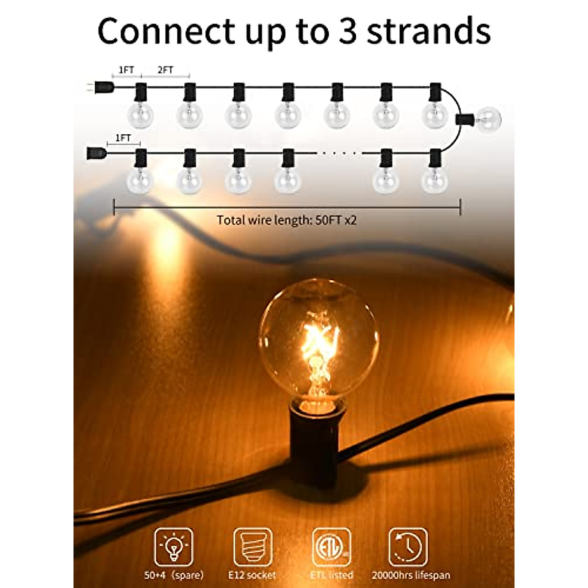 AVANLO Outdoor String Lights 100FT 2-Pack, Dimmable G40 Globe Patio String Lights with 54 Edison Bulbs Waterproof Hanging Outside Lights for Patio Backyard Bistro Wedding Cafe Party Christmas Decor