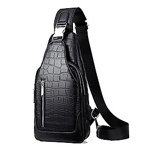 Mens Leather Sling Bag Chest Shoulder Bag,Waterproof Crossbody Chest Bag,Sling Backpack With Usb Charging Port One Shoulder Bag