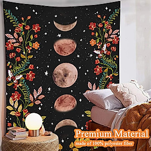 Sun And Moon Tapestry - 51.2 x 59.1 In Moon Phase Tapestries Flower Vine Tapestry Home Decoration Background Cloth, Garden Decor Banner Tapestry For Bedroom Livingroom Wall Hanging Art Aesthetic