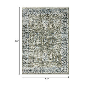 Abani Savoy Collection Area Rug - Intricate Blue/Green Vintage Design -5'3" x 7'6"' - Easy to Clean - Durable for Kids & Pets - Non-Shedding - Medium Pile - Soft Feel -Living Room, Bedroom & Office