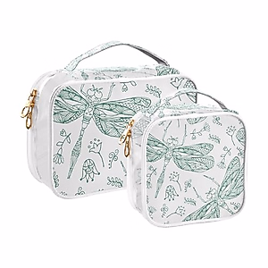 Dragonfly 2 Pieces Clear Makeup Cosmetic Toiletry Bags for Women Men PVC Waterproof Portable Travel Storage Carry Pouch with Gold Zippers Plastic Tote Bags for Vacation Bathroom Organizing Traveling