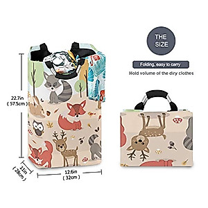 OREZI Cute Woodland Forest Animals Deer Rabbit Bear Fox Raccoon Bird Owl Laudry Hamper,Waterproof and Foldable Laundry Bag for Storage Dirty Clothes Toys in Bedroom,Bathroom Dorm Room