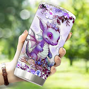 WONWIX Personalized Dragon Tumbler Customized Name Dragons Mug Gifts For Women Men Girls Custom Coffee Cups Water Bottle 20oz Valentine Birthday Christmas Insulated Stainless Steel Cup With Lid