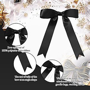 Riceshoot 50 Pcs Twist Tie Bows 5x7 Inch Large Satin Ribbon Bow for Gift Wrapping Champagne Bottle Cake Treat Bag Craft DIY Gift Wedding Baby Shower Bridal Shower Christmas Birthday Party(Black)