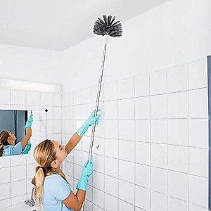 Microfiber Duster with Extension Pole 100'' + Microfiber & Domed Cobweb Double Replacement Heads Extendable Dusters