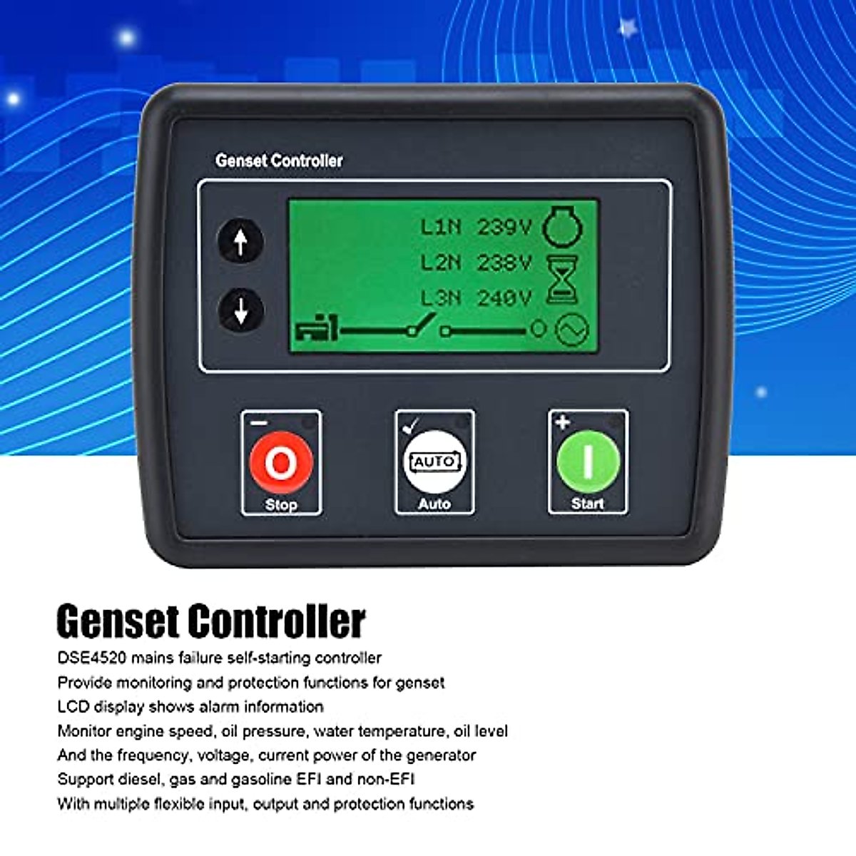 Diesel Generator Control Panel, Self-Starting Genset Controller Alarm Indication DSE4520 for 3-Phase Mains Detection for EFI Engine