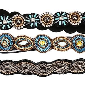 Amcami 5 Pieces Rhinestone Elastic Headbands Handmade Crystal Beaded Hairbands Vintage Jewelry Hair Accessories Party and Daily Headwear
