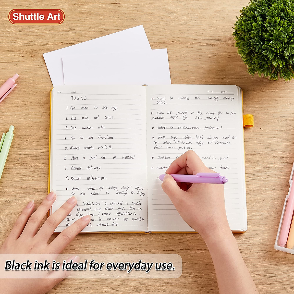 Shuttle Art Ballpoint Pens, 15 Pack Pastel Retractable Black Ink Ball Point Pens, Cute Pens 1.0mm Medium Point Quick Drying for Writing Journaling Taking Notes School Office Home