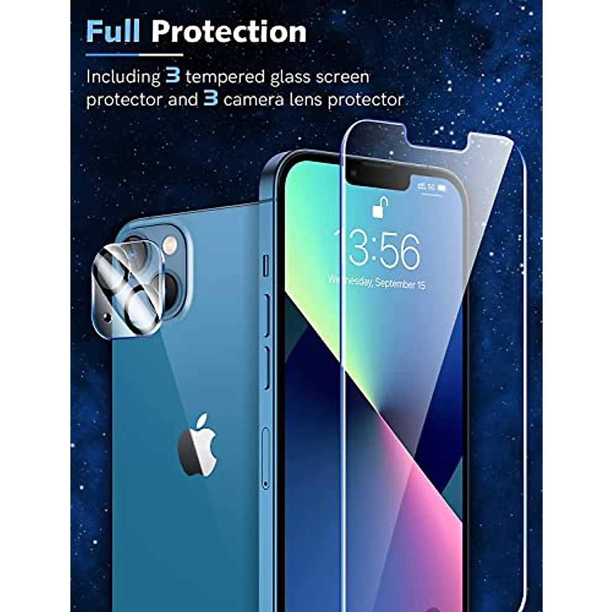 LK 3 Pack iPhone 13 Screen Protector with 3 Pack Camera Lens Protector, Easy Install, HD Clarity, Touch Sensitive, 9H Hardness Tempered Glass for iPhone 13 6.1 Inch - Case Friendly