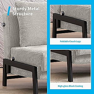 Mjkone Folding Futon Sofa Chair Bed, 2 in 1 Convertible Chair Bed Pull Out Sleeper Chair with Memory Foam Armless Sleeper Chair with Metal Leg Upholstered Chair for Living Room Bedroom Office, Beige