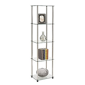 Convenience Concepts Designs2Go Classic Glass Shelves 15.75" - 5-Tier Glass Tower Room Décor, Modern Shelves for Storage and Display in Living Room, Bathroom, Bedroom, Office, Glass