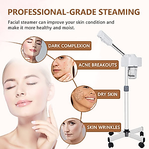 Nova Microdermabrasion Professional Facial Steamer On Wheels Ionic Ozone Facial Steamer with Hot Mist Function Stand Facial Steamer for Personal Home Salon Spa Skin Cleaning