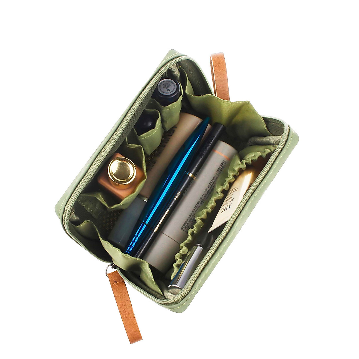 Kososuru Small Makeup Bag for Purse Portable Waterproof Cosmetic Bag Travel Makeup Pouch for Women (Green, Square)