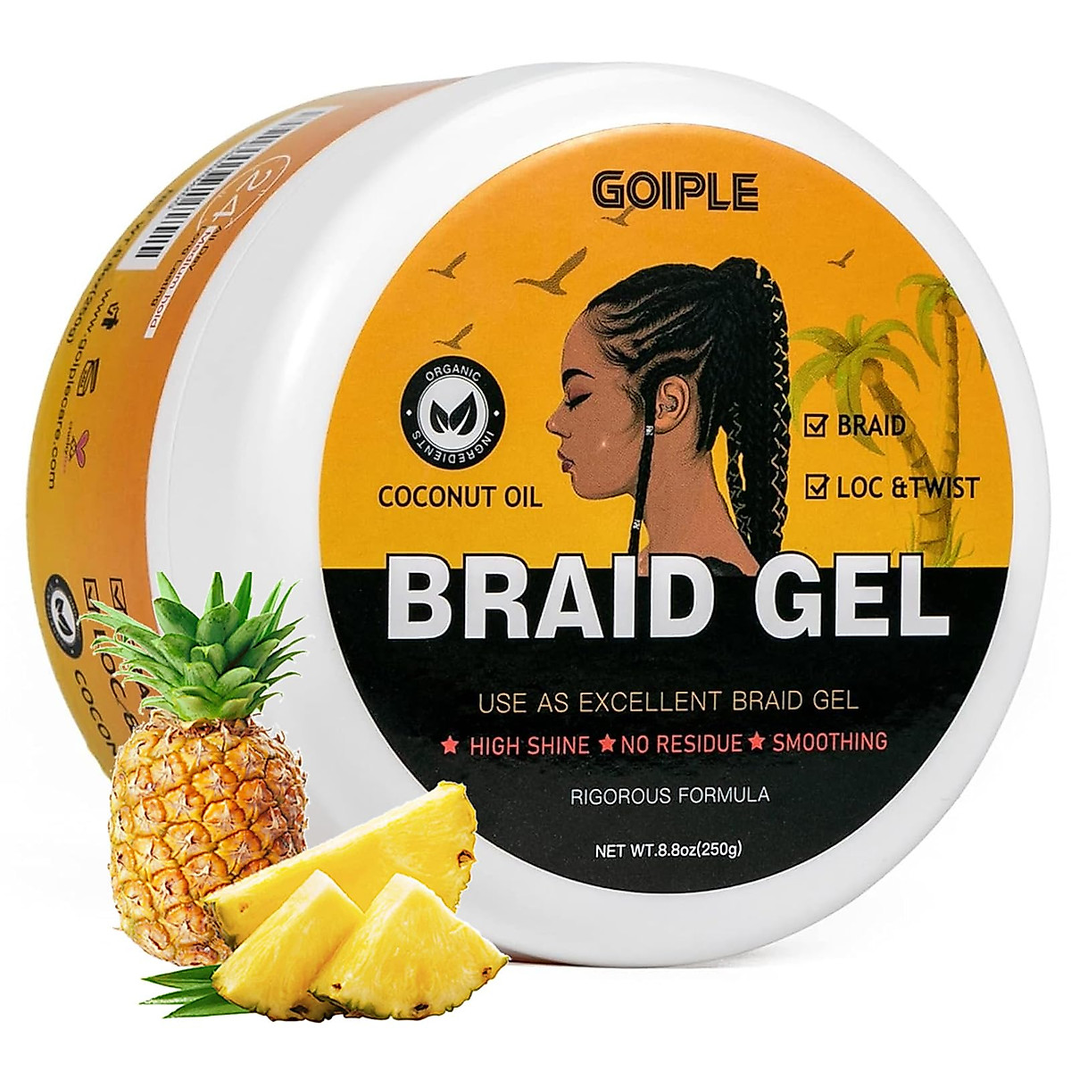 8.8OZ Strong Hold Braiding Gel for Twists, Locs, Cornrows - Tames Frizz, High Shine, No Flake, Easy Edge Control