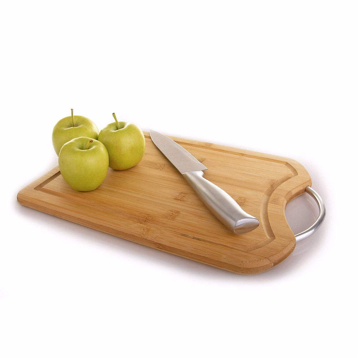 Organic Bamboo Cutting Board with Juice Groove- Best Kitchen Chopping Board for Meat (Butcher Block) Cheese and Vegetables | Anti Microbial Heavy Duty Serving Tray w/Stainless Steel Handles